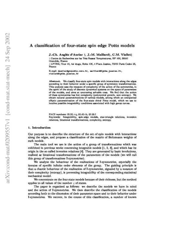 (PDF) A classification of four-state spin edge Potts models