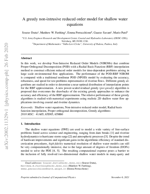 (PDF) A greedy non-intrusive reduced order model for shallow water equations