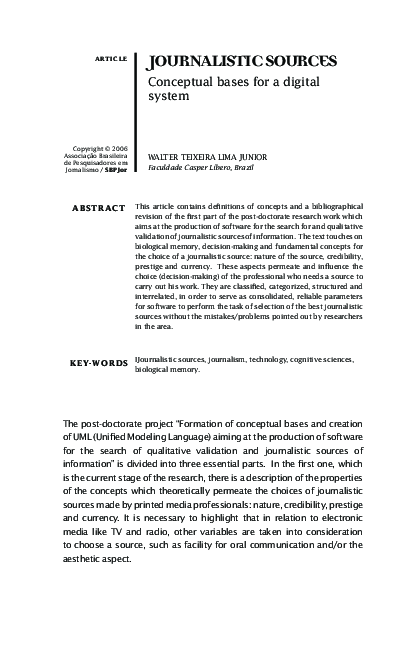 (PDF) Journalistic Sources : Conceptual bases for a digital system