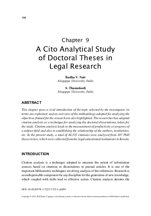 (PDF) A Cito Analytical Study of Doctoral Theses in Legal Research