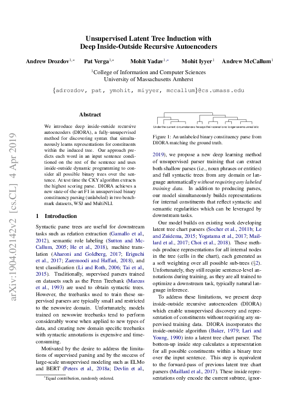 Pdf Unsupervised Latent Tree Induction With Deep Inside Outside Recursive Auto Encoders