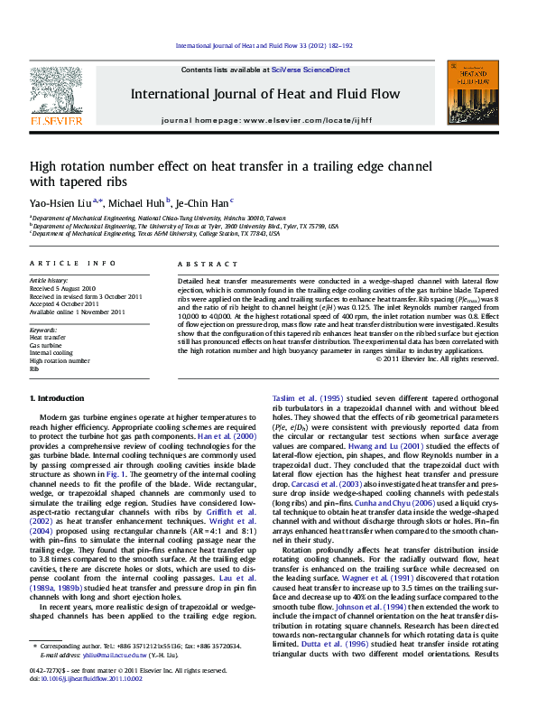 Pdf High Rotation Number Effect On Heat Transfer In A Trailing Edge