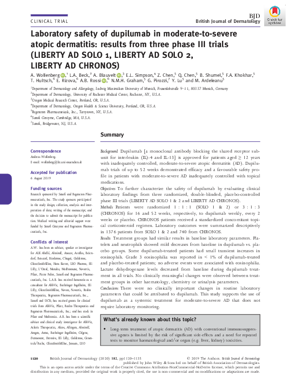(PDF) Laboratory safety of dupilumab in moderate‐to‐severe atopic ...