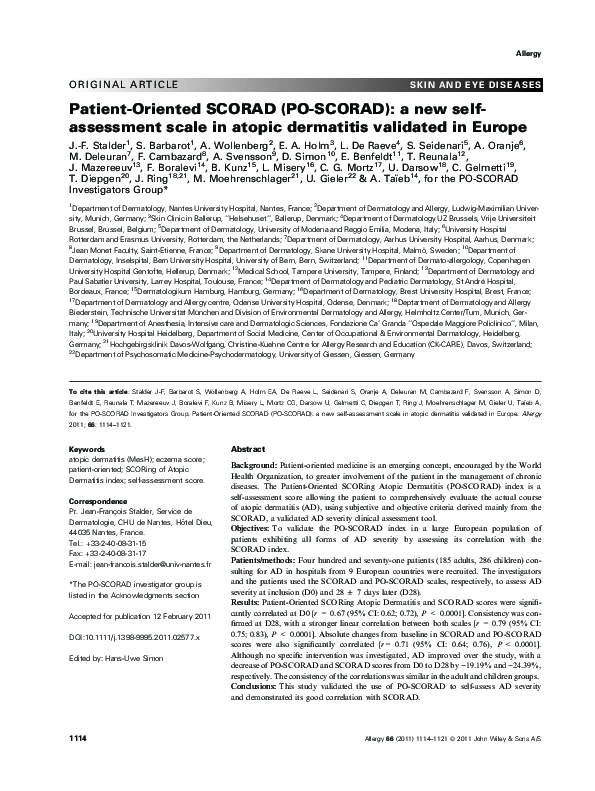 (PDF) Patient-Oriented SCORAD (PO-SCORAD): a new self-assessment scale in atopic dermatitis ...