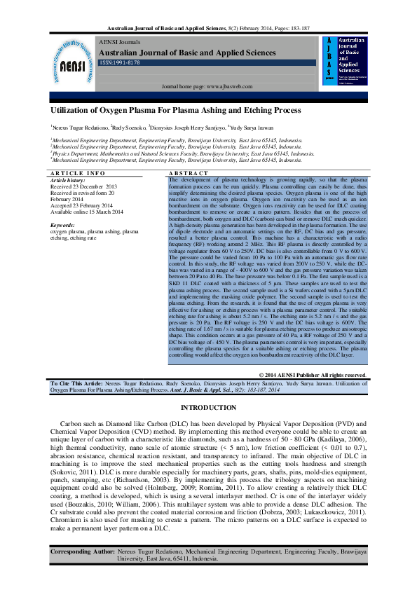 (PDF) Utilization of Oxygen Plasma For Plasma Ashing and Etching Process