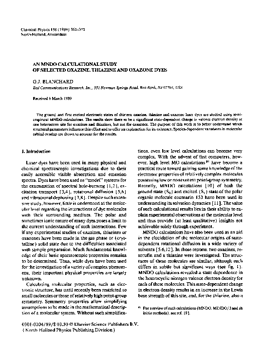 (PDF) An MNDO calculational study of selected oxazine, thiazine and ...