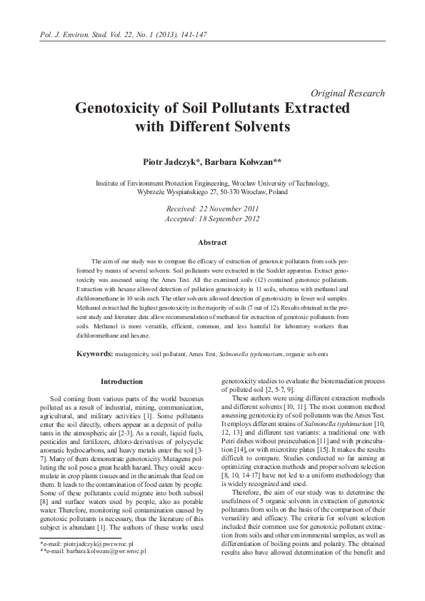 (PDF) Genotoxicity of Soil Pollutants Extracted with Different Solvents