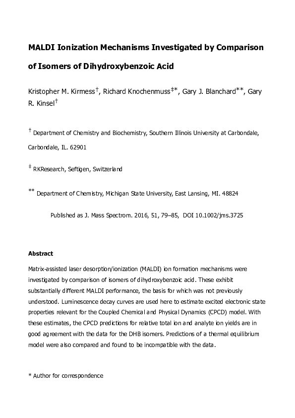 (PDF) MALDI ionization mechanisms investigated by comparison of isomers ...