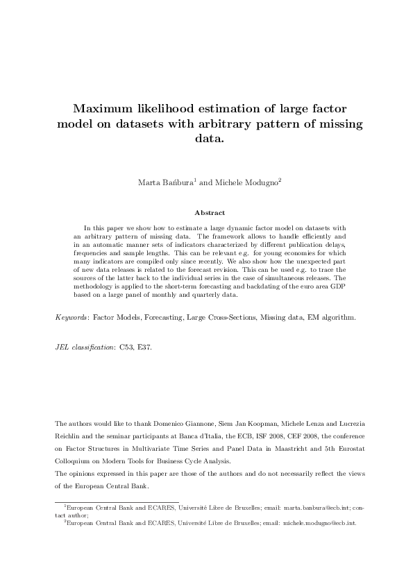 (PDF) Maximum likelihood estimation of large factor model on datasets with arbitrary pattern of ...