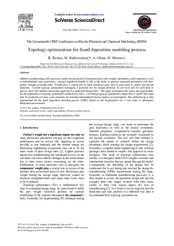 (PDF) Topology Optimization for Fused Deposition Modeling Process
