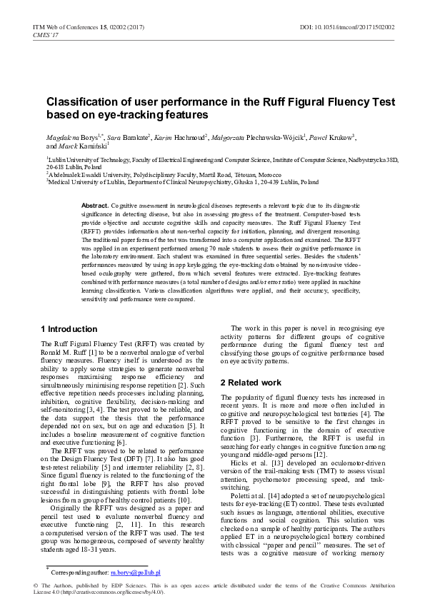 (PDF) Classification of user performance in the Ruff Figural Fluency ... (PDF) Classification of user performance in the Ruff Figural Fluency ...