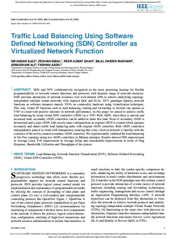Pdf Traffic Load Balancing Using Software Defined Networking Sdn