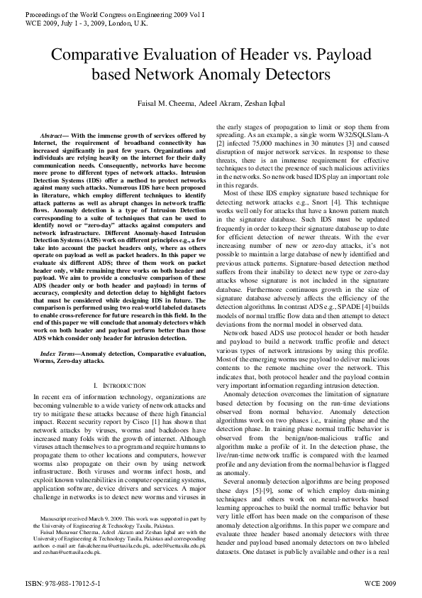 (PDF) Comparative Evaluation of Header vs. Payload based Network ...