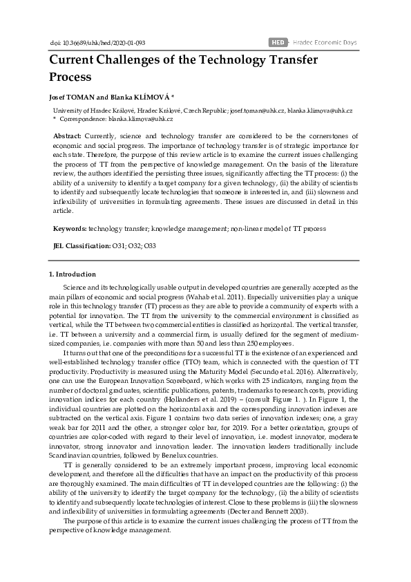 (PDF) Current Challenges of the Technology Transfer Process