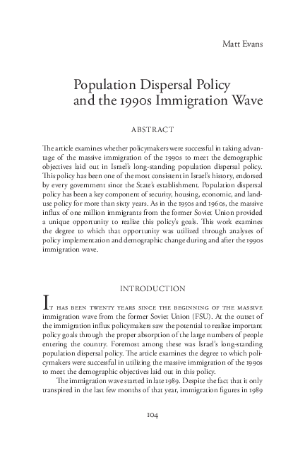 (PDF) Population Dispersal Policy and the 1990s Immigration Wave