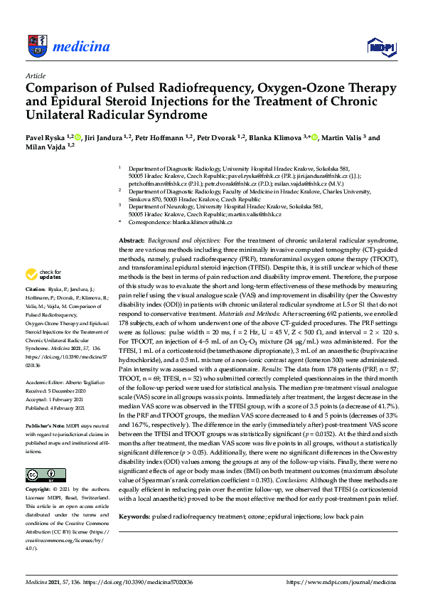 (PDF) Comparison of Pulsed Radiofrequency, Oxygen-Ozone Therapy and Epidural Steroid Injections ...