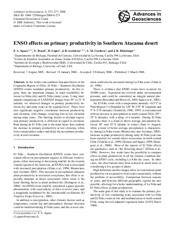 (PDF) ENSO effects on primary productivity in Southern Atacama desert