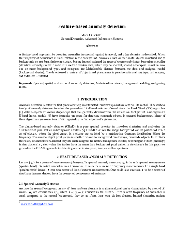 (PDF) Feature-based anomaly detection | Mark Carlotto - Academia.edu