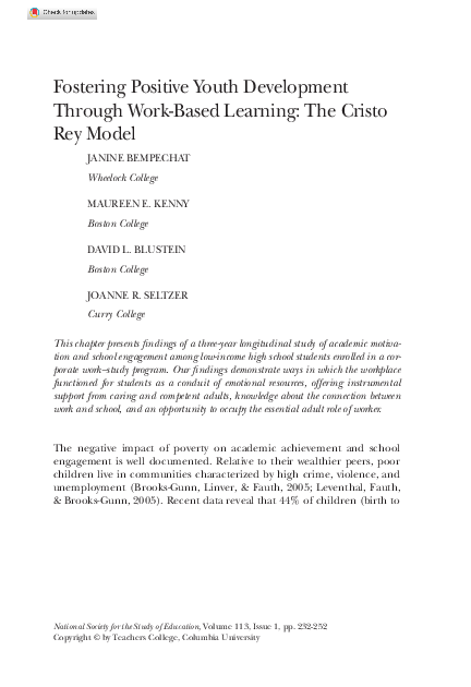 (PDF) Fostering positive youth development through work-based learning ...