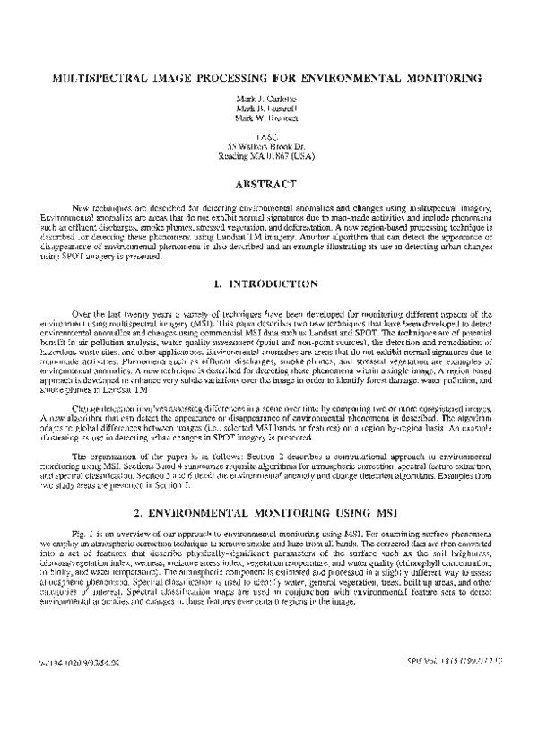 (PDF) Multispectral image processing for environmental monitoring