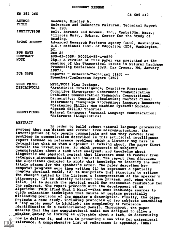 (PDF) Reference and Reference Failures. Technical Report No. 398