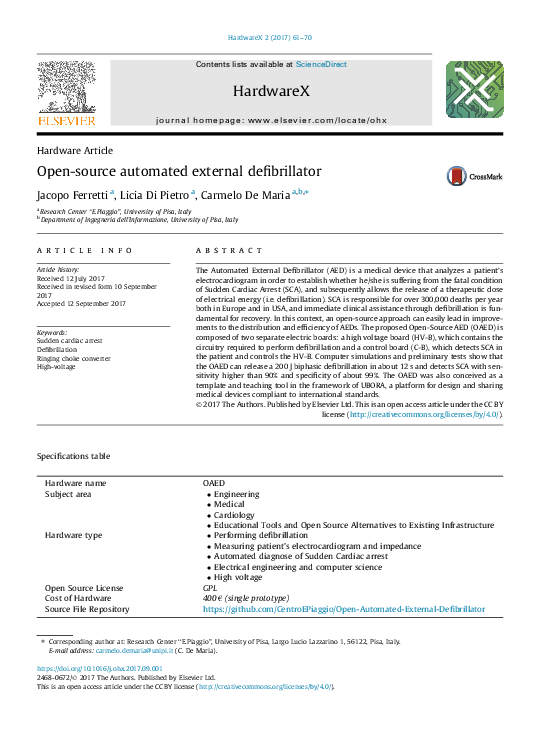 (PDF) Open-source automated external defibrillator