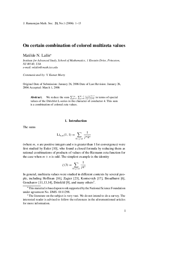 (PDF) On certain combination of colored multizeta values
