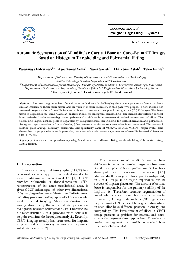 (PDF) Automatic Segmentation of Mandibular Cortical Bone on Cone-Beam CT Images Based on ...