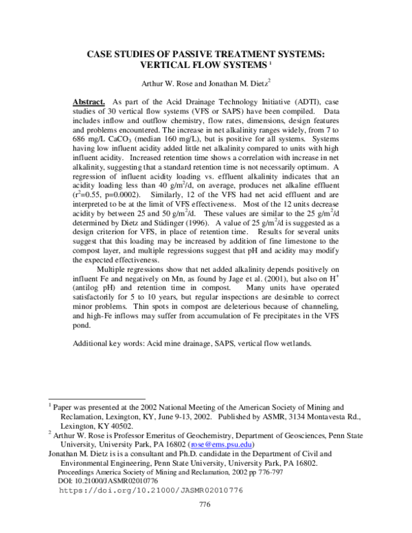 (PDF) Case studies of passive treatment systems: vertical flow systems