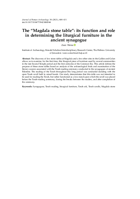 (PDF) The "Magdala stone table": its function and role in determining ...