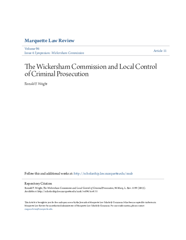 (PDF) The Wickersham Commission and Local Control of Criminal Prosecution
