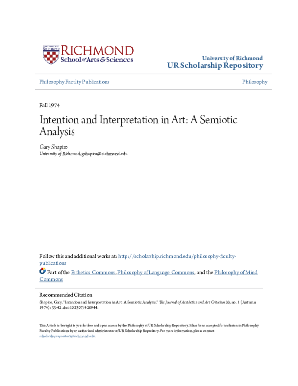 (PDF) Intention and Interpretation in Art: A Semiotic Analysis