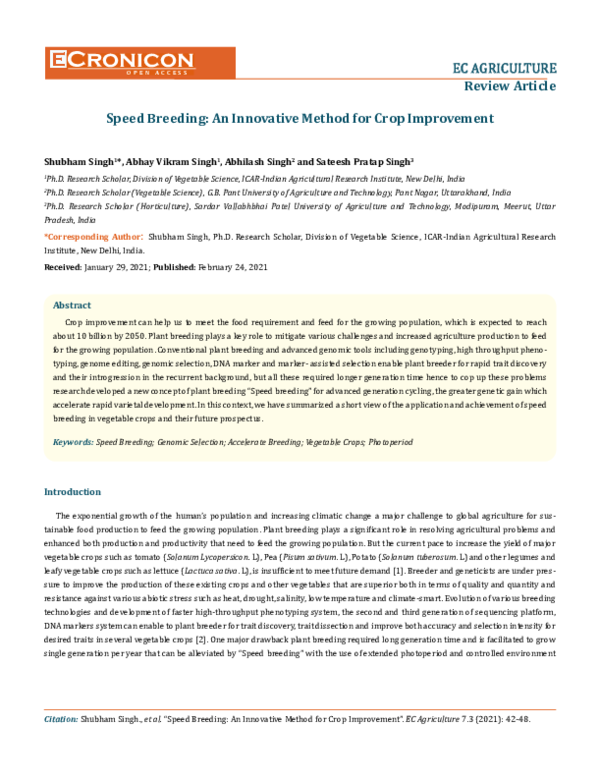 (PDF) Speed Breeding: An Innovative Method for Crop Improvement