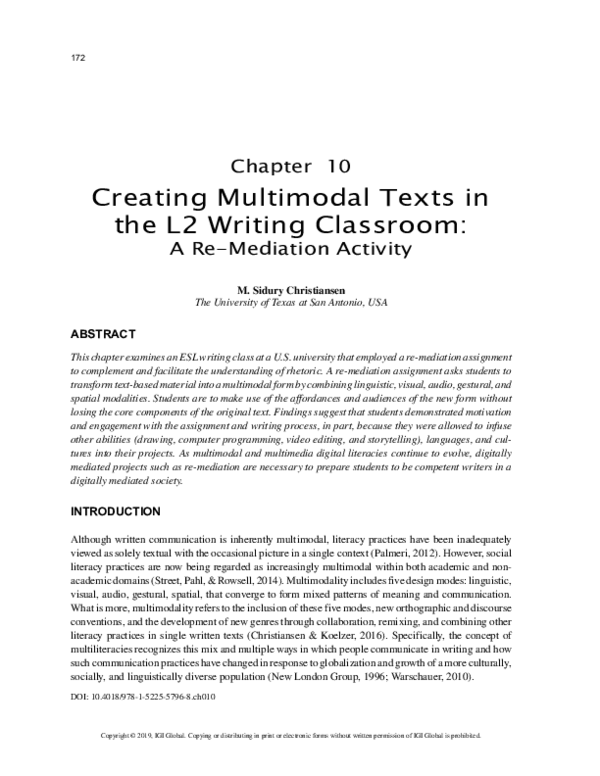 (PDF) Creating Multimodal Texts in the L2 Writing Classroom