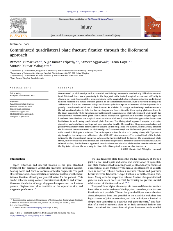 (PDF) Comminuted quadrilateral plate fracture fixation through the ...