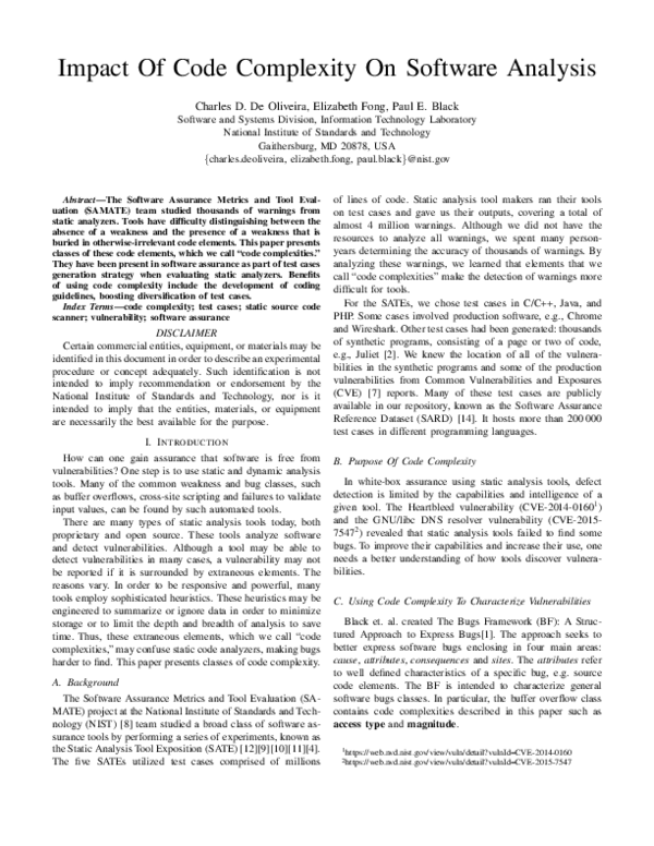 (PDF) Impact of code complexity on software analysis | Paul E Black ...