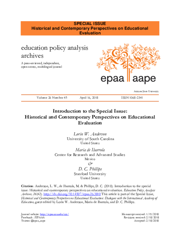 (PDF) Introduction to the special issue: Historical and contemporary perspectives on educational ...