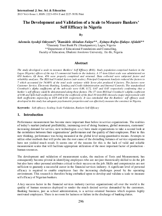 (PDF) The Development and Validation of a Scale to Measure Bankers' Self Efficacy in Nigeria