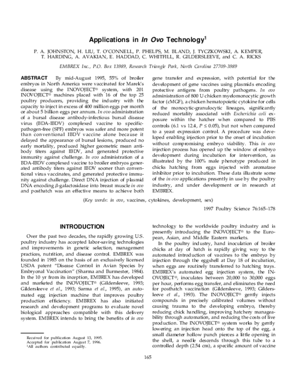 (PDF) Applications in in ovo technology