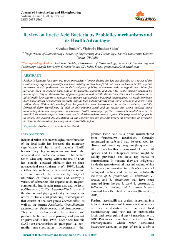 (PDF) Review on Lactic Acid Bacteria us Probiotics mechanisms and its ...