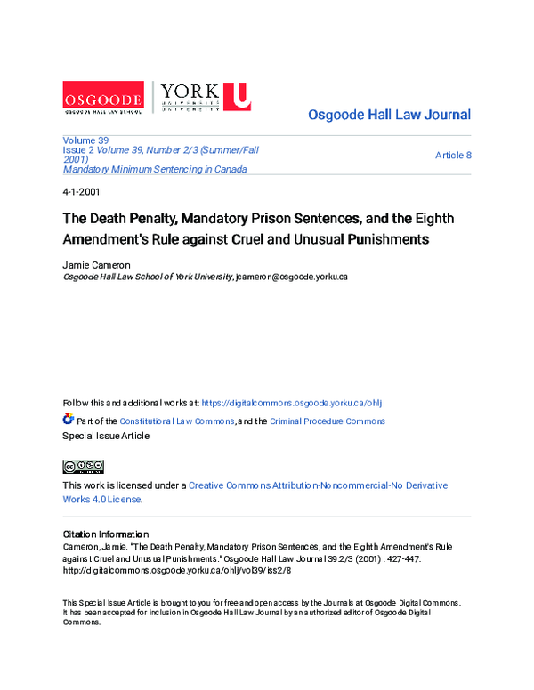 (PDF) The Death Penalty, Mandatory Prison Sentences, and the Eighth ...