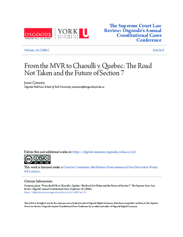(PDF) From the MVR to Chaoulli v. Quebec: The Road Not Taken and the ...