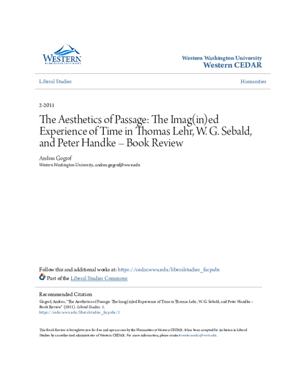 (PDF) The Aesthetics of Passage: The Imag(in)ed Experience of Time in ...