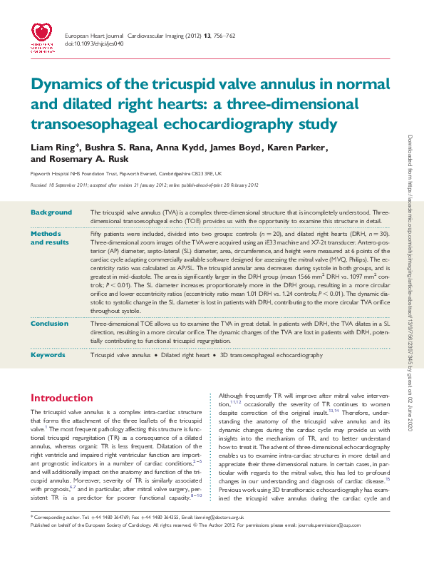(PDF) Dynamics of the tricuspid valve annulus in normal and dilated ...