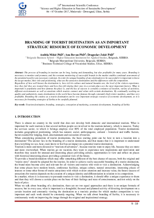 (PDF) Branding of Tourist Destination as an Important Strategic ...