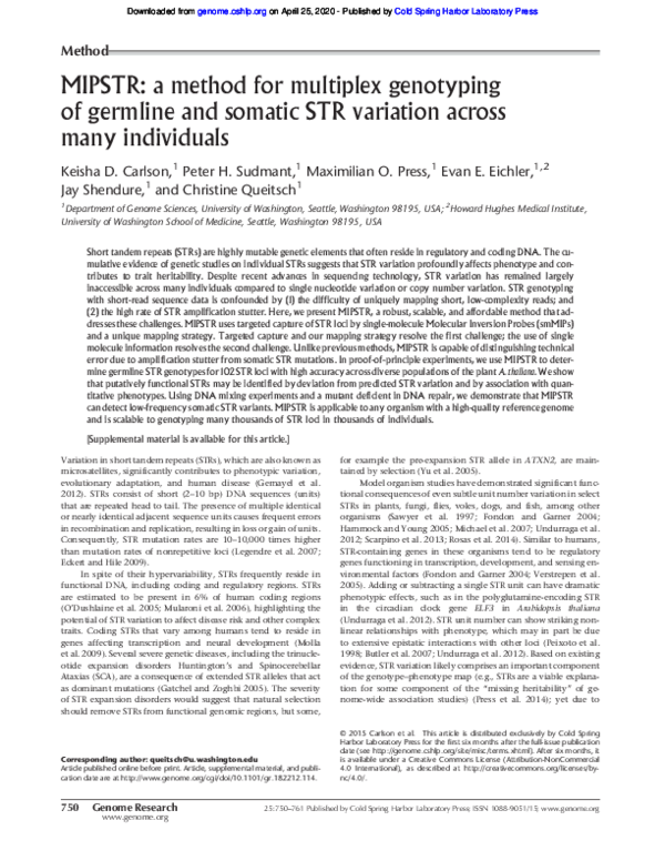 (PDF) MIPSTR: a method for multiplex genotyping of germline and somatic ...