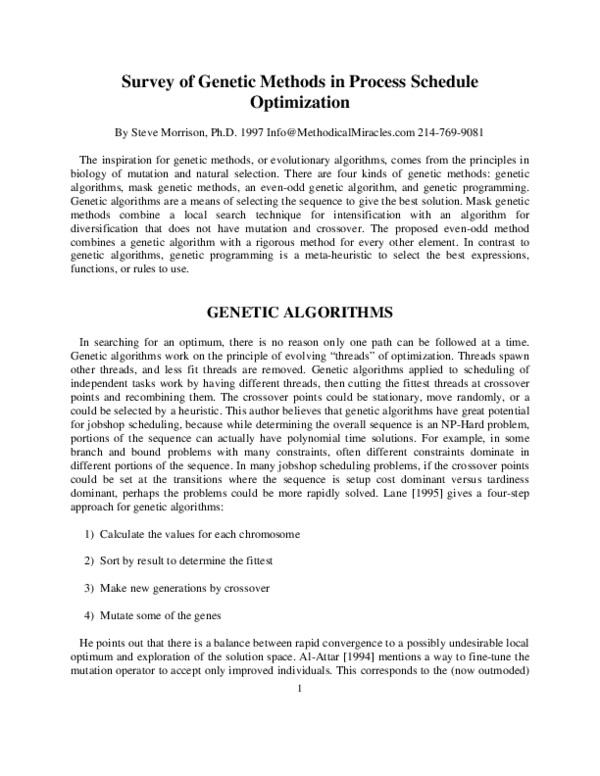 (PDF) Survey of Genetic Methods in Process Schedule Optimization