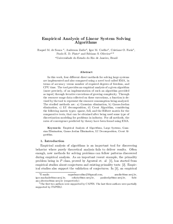 (PDF) Empirical Analysis of Linear System Solving Algorithms