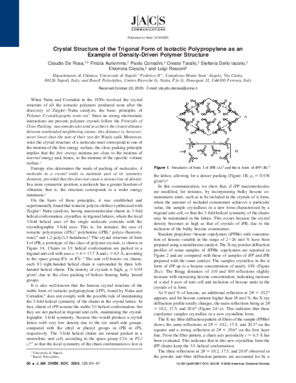 (PDF) Crystal Structure of the Trigonal Form of Isotactic Polypropylene ...