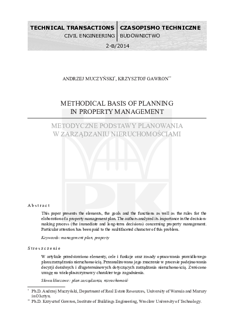(PDF) Methodical basis of planning in property management